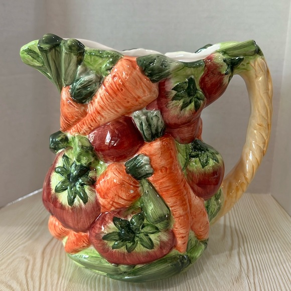 World Bazaars Inc | Accents | Vintage Ceramic Vegetable Print Pitcher ...